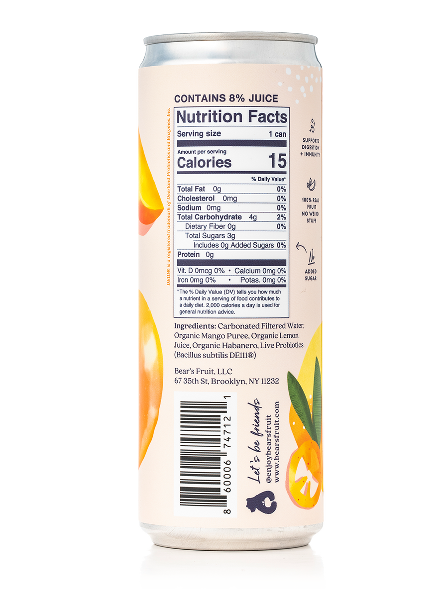 Mango Habanero Probiotic Sparkling Water – Bear's Fruit